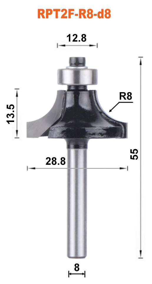 Dreanique кромочная радиусная фреза по дереву для ручного фрезера снятия фаски с подшипником RPT2F-R8-d8 11317