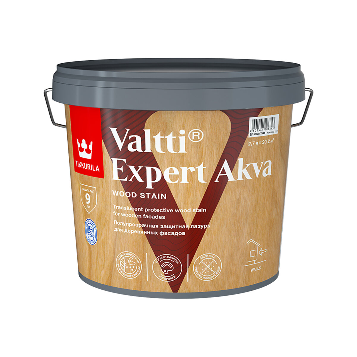 Декоративный антисептик Valtti Expert Akva (Валтти Эксперт Аква) TIKKURILA 2,7л бесцветный
