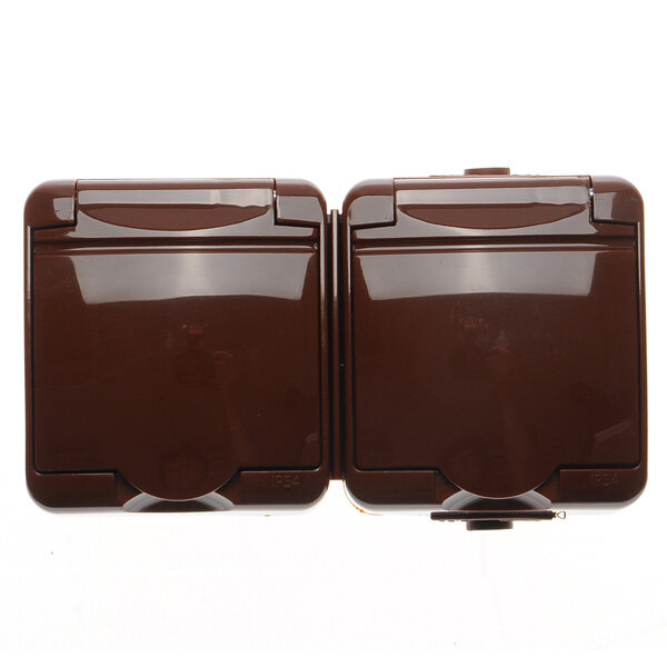 Розетка Hermetics 4668052 "евр" двойная о/п с коричневыми крышками IP54 коричневая ETI Словения