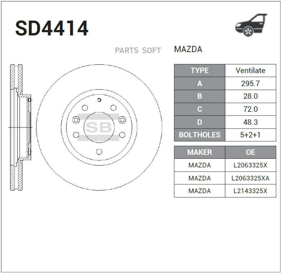 SANGSIN BRAKE SD4414 Диск тормозной MAZDA CX-7 06-/CX-9 07- передний
