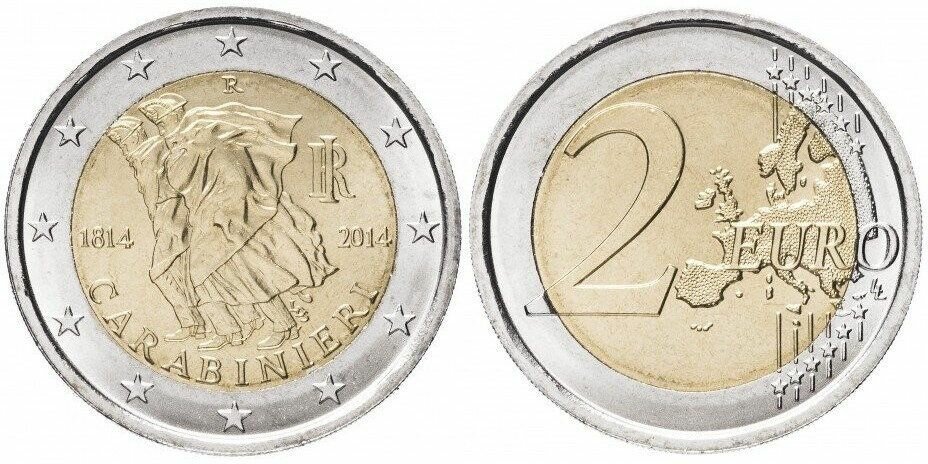 Италия 2 евро, 2014 200 лет со дня основания Карабинеров UNC