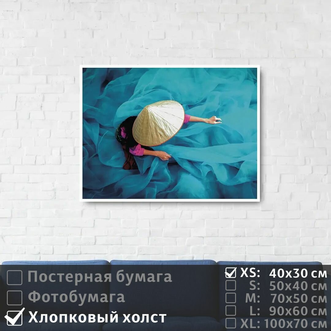 Постер на холсте Девушка В Шляпе В Китайском Стиле 40х30 см ПолиЦентр