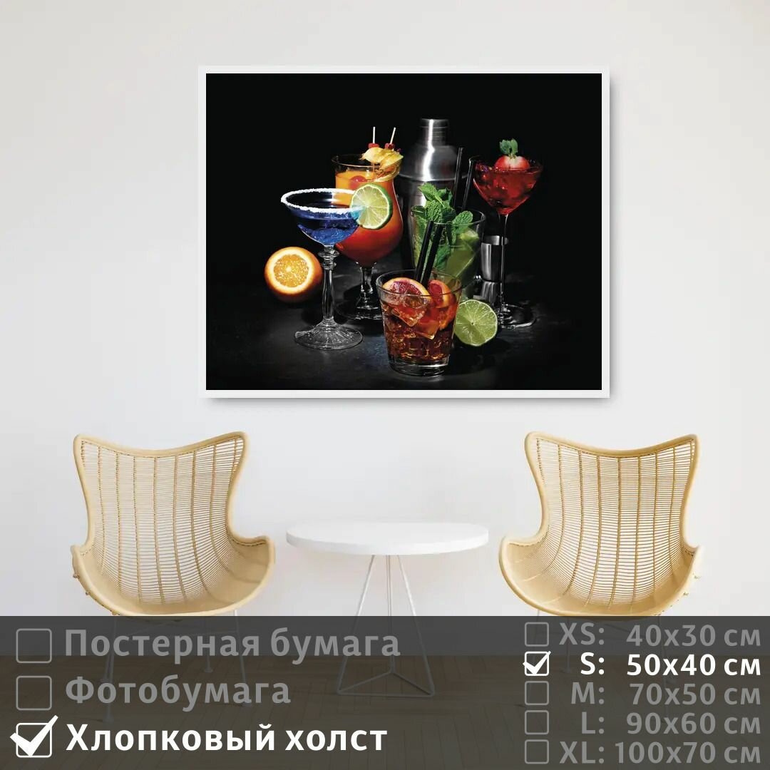 Постер на холсте Коктейли Из Тропических Фруктов 50х40 см ПолиЦентр