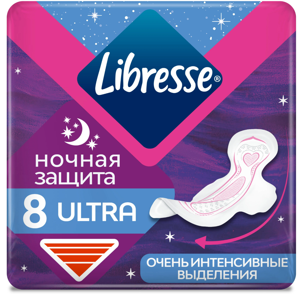 Libresse прокладки Ultra ночные с мягкой поверхностью, 6 капель, 8 шт, прозрачный