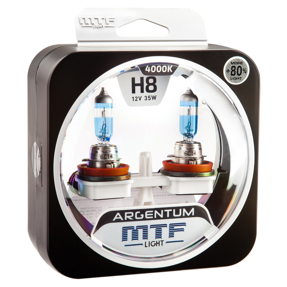 Галогенные автолампы MTF Light серия ARGENTUM +80% H8, 12V, 35W, комп.