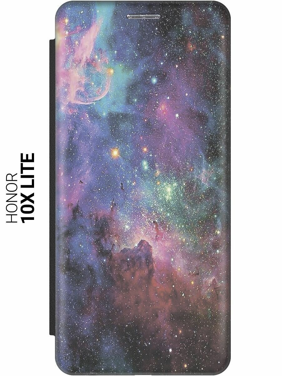 Чехол-книжка на Honor 10x Lite, Хонор 10Х Лайт с 3D принтом "Волшебный космос" черный