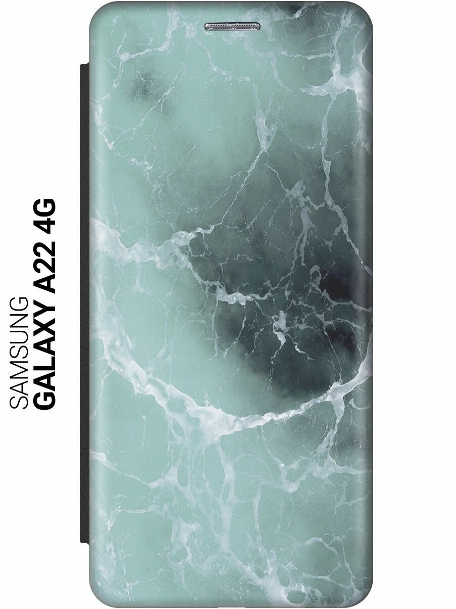 Чехол-книжка на Samsung Galaxy A22, M32, M22, Самсунг А22, М32, М22 с 3D принтом "Лазурный океан" черный