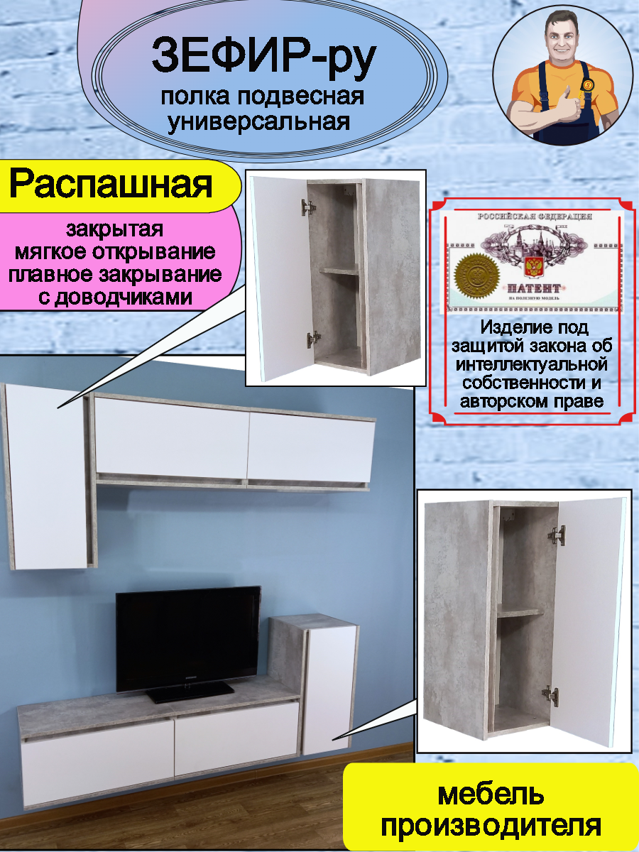 Полка подвесная закрытая универсальная зефир-ру