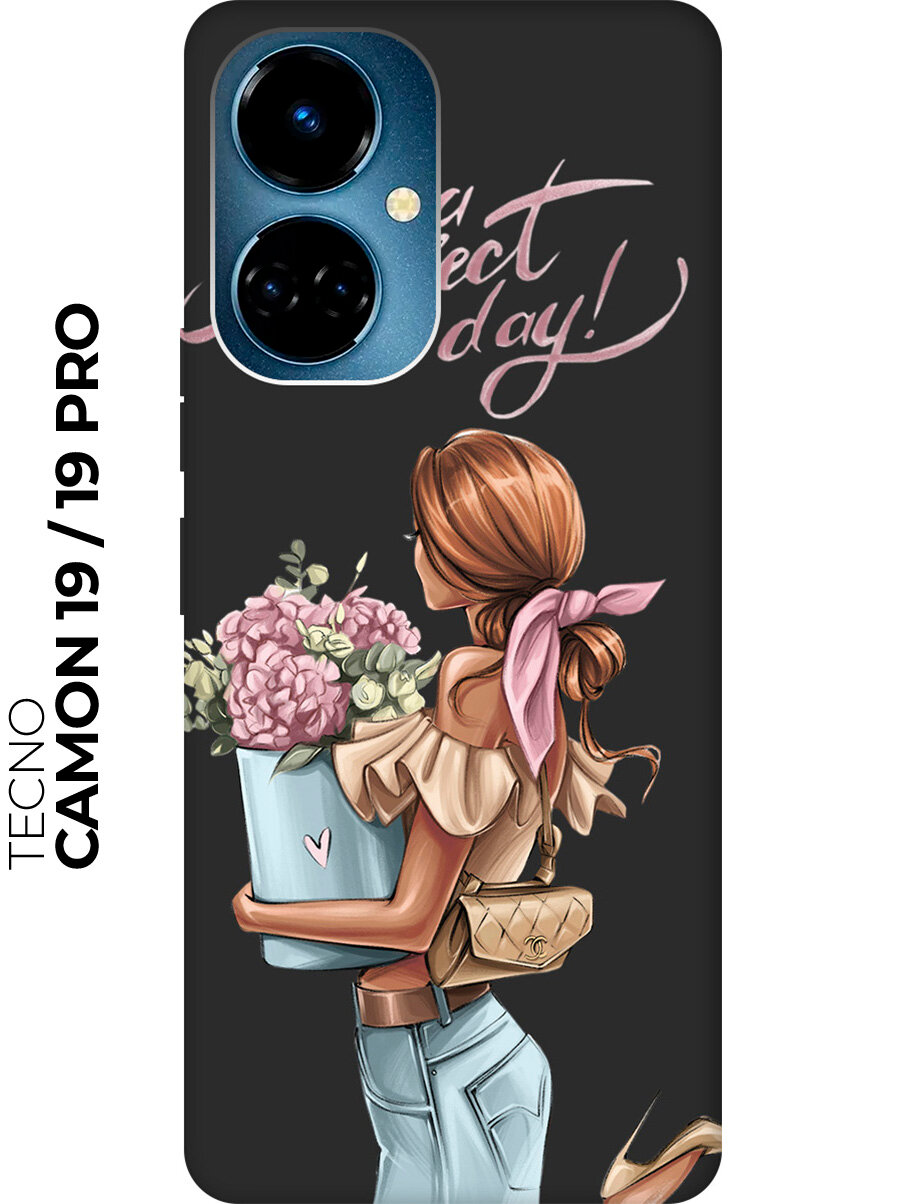 Силиконовый чехол на Tecno Camon 19 / 19 Pro / Техно Камон 19 / 19 Про с рисунком "Suach a Perfect Day!" Soft Touch черный