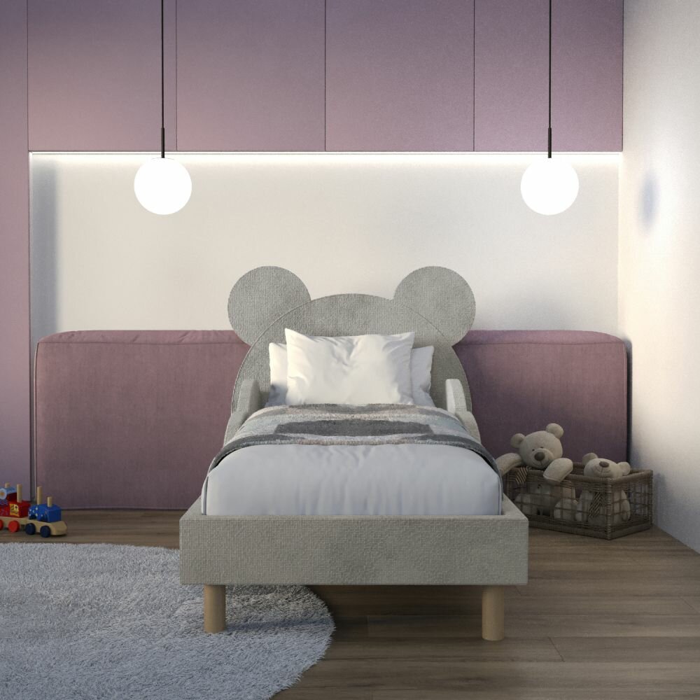 Детская кровать с ушками мягкая на ножках Миша 70x200 цвет Бежевый