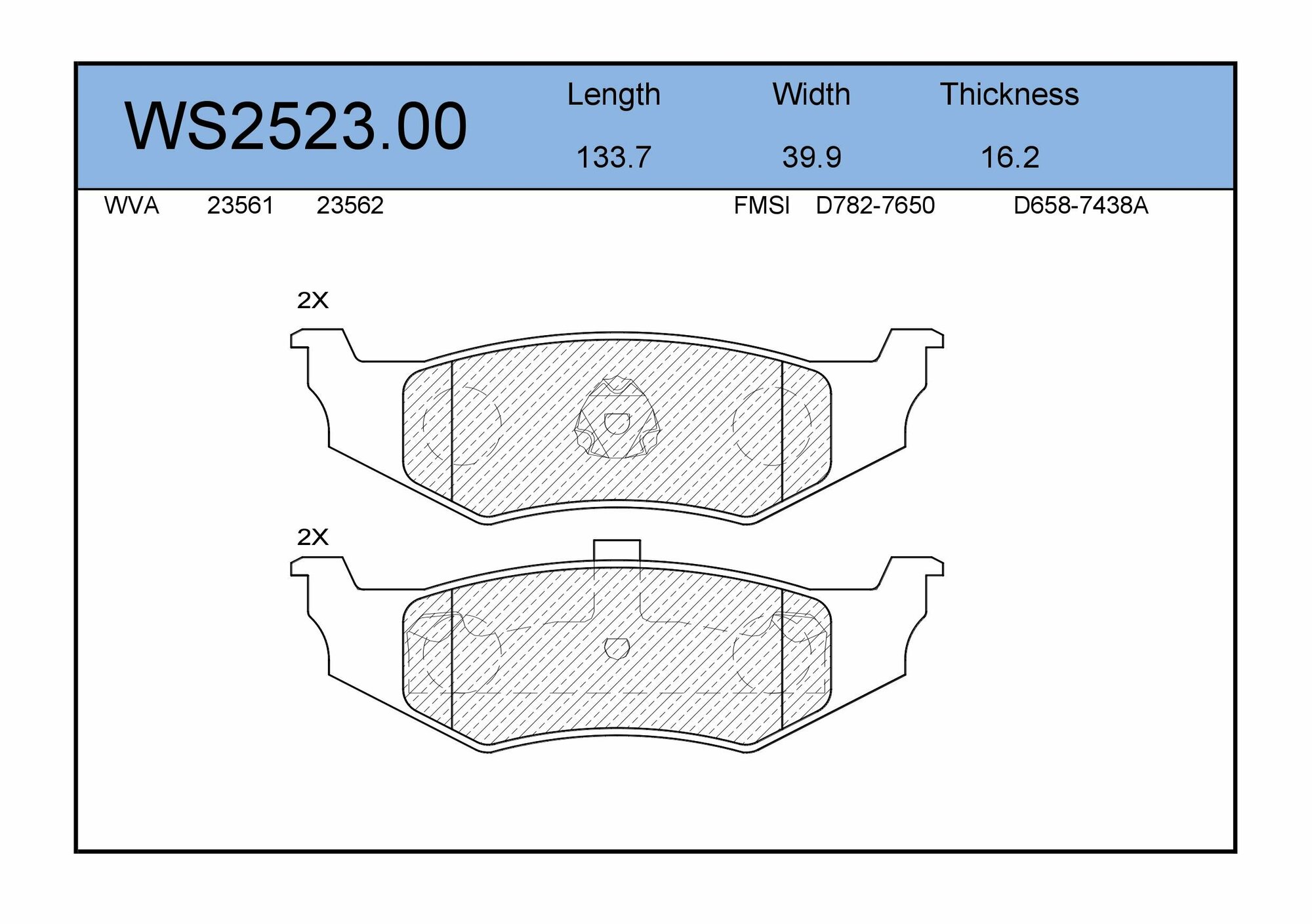 Колодки тормозные дисковые зад JEENICE WS2523.00