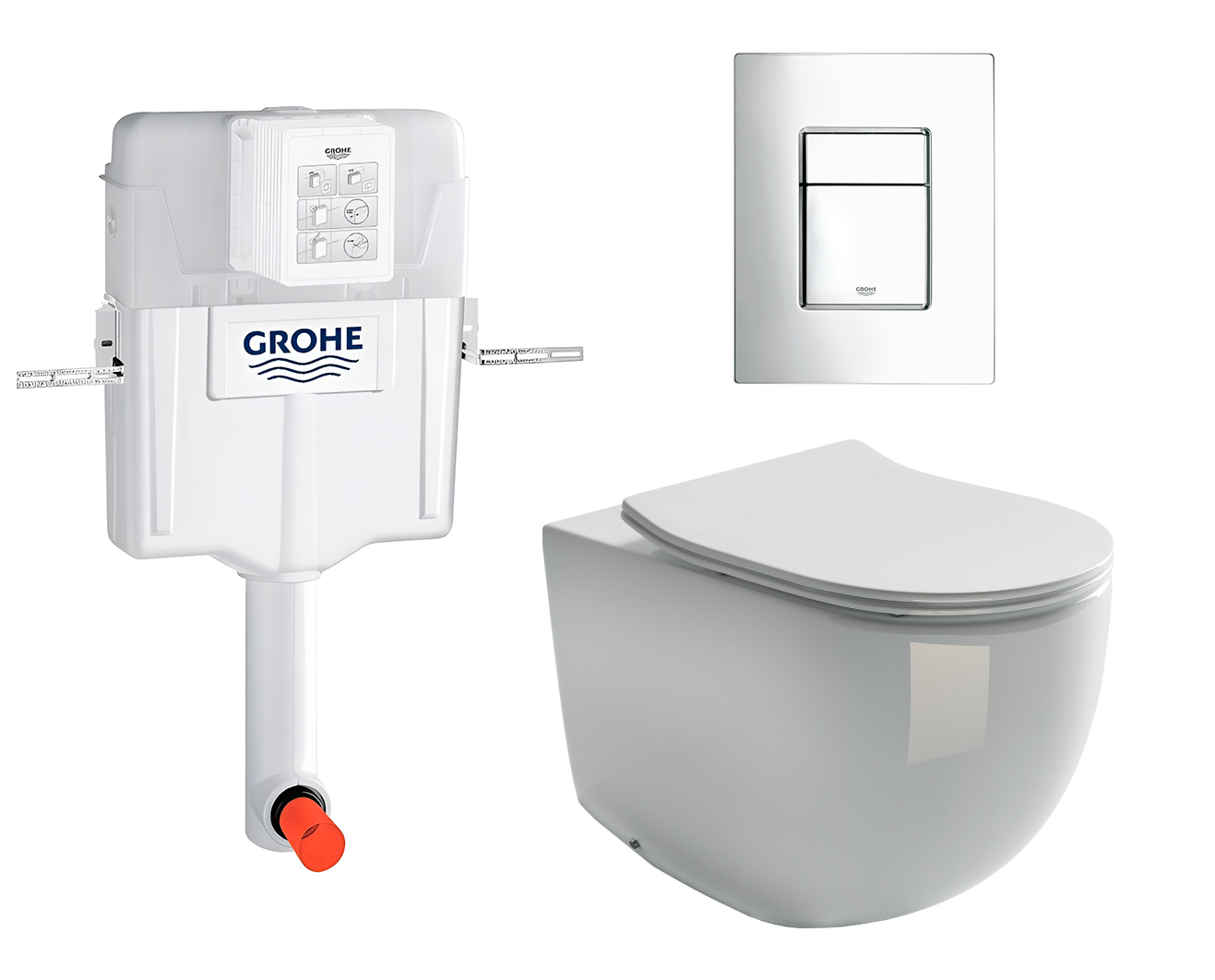 Комплект 3 в 1 смывной бачок скрытого монтажа Grohe GD2 + Унитаз приставной Ceramica Nova Metropol CN4004 + Кнопка Skate Cosmopolitan хром