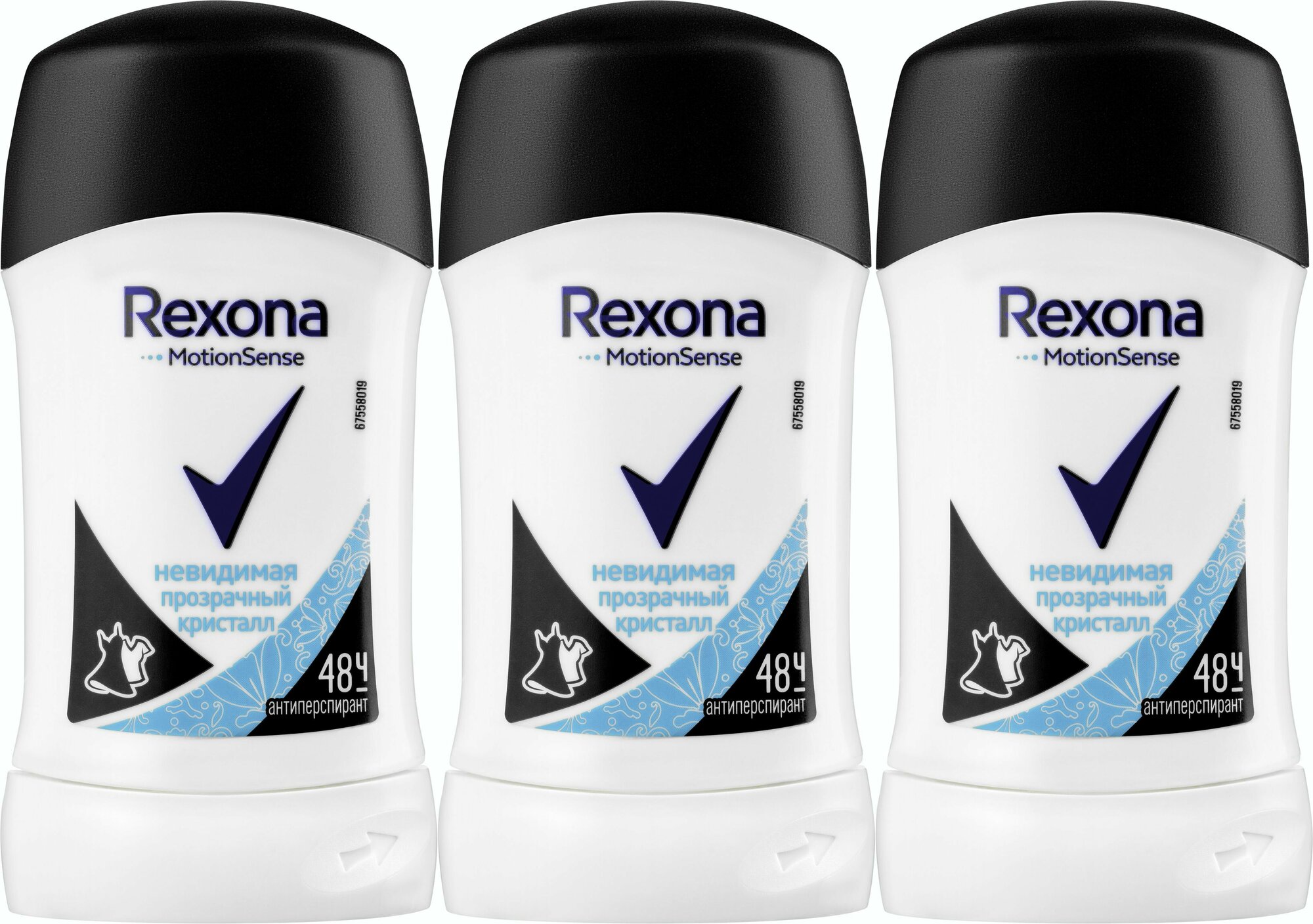 Рексона Дезодорант-стик Кристалл Невидимая защита на чёрном и белом, 40 мл, 3 шт