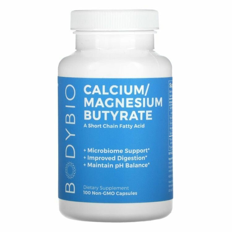 BodyBio, Calcium / Magnesium Butyrate, Бутират кальция / магния, 100 капсул