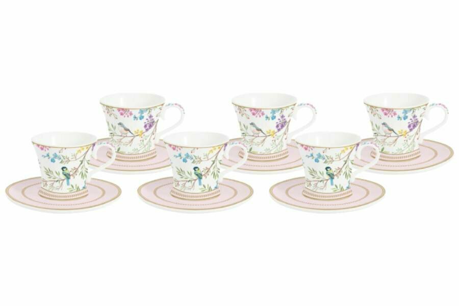 Набор чашек с блюдцами Пение птиц, 0,08 л, 6 шт (Easy Life, Китай)