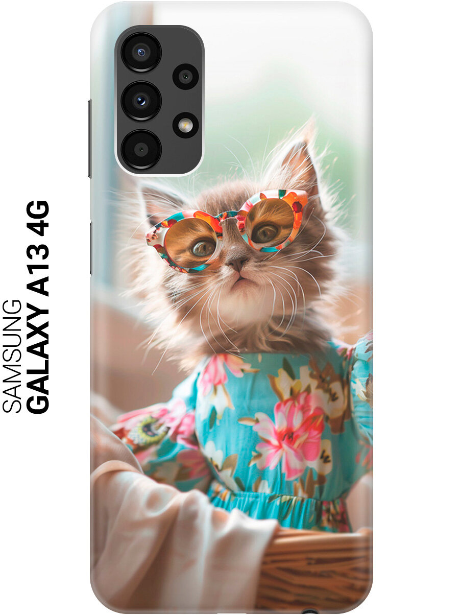 Силиконовый чехол на Samsung Galaxy A13 4G / Самсунг А13 4Г с рисунком "Кошечка в голубом платье"