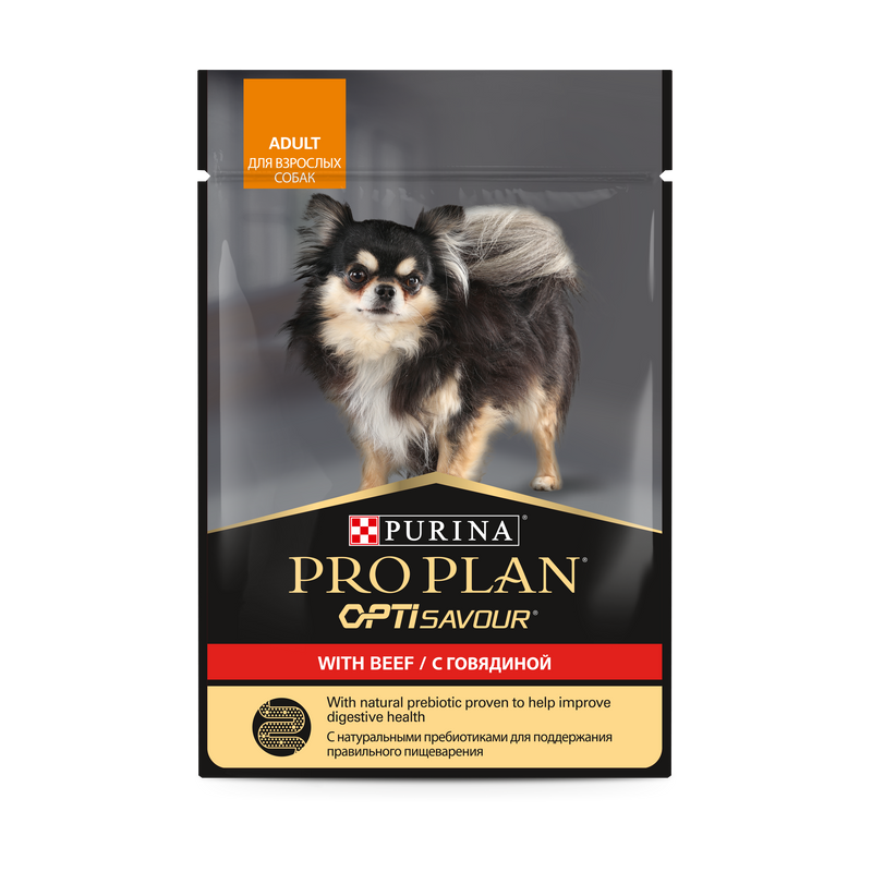 Влажный корм Pro Plan для взрослых собак мелких и карликовых пород, с говядиной в соусе, 85 гр