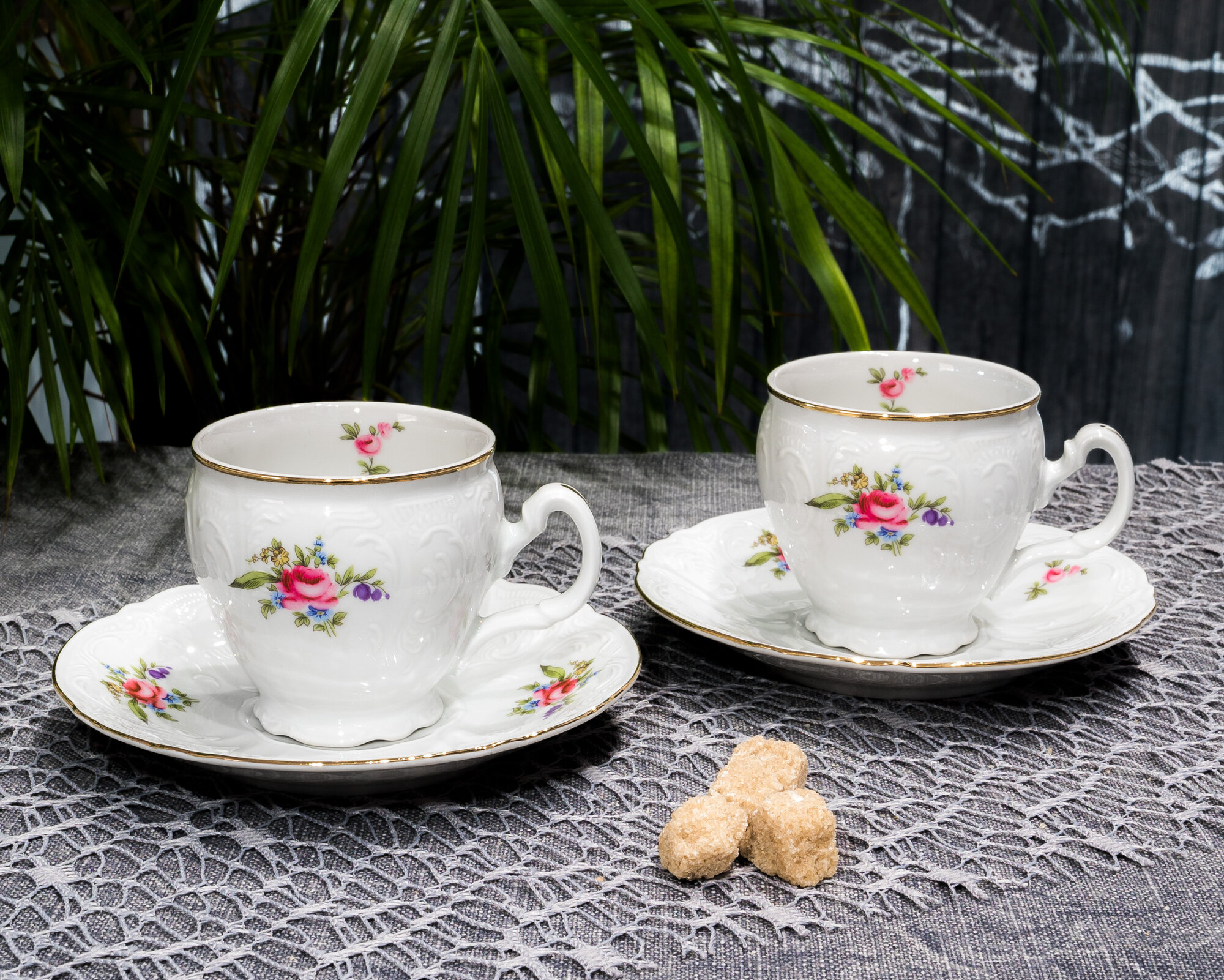 Набор чайных пар на 2 персоны 170 мл 140 мм высокая Bernadotte, Мейсенский букет