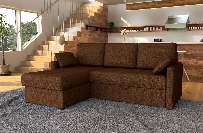 Диван угловой DiHall "Римини", механизм "дельфин", спальное место 195х146 см, цвет коричневый