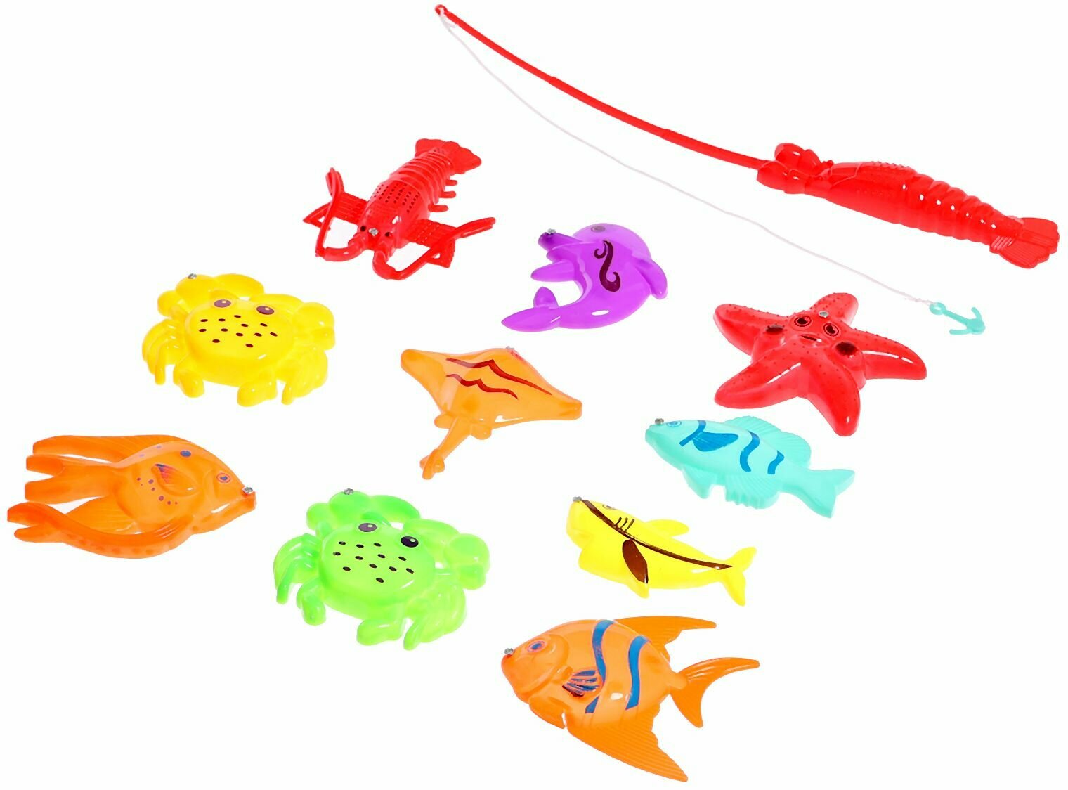 Набор игрушек для ванны "Морские рыбки", рыбалка для детей, детские развивающие игрушки для купания, 12 рыбок и удочка, цвета микс