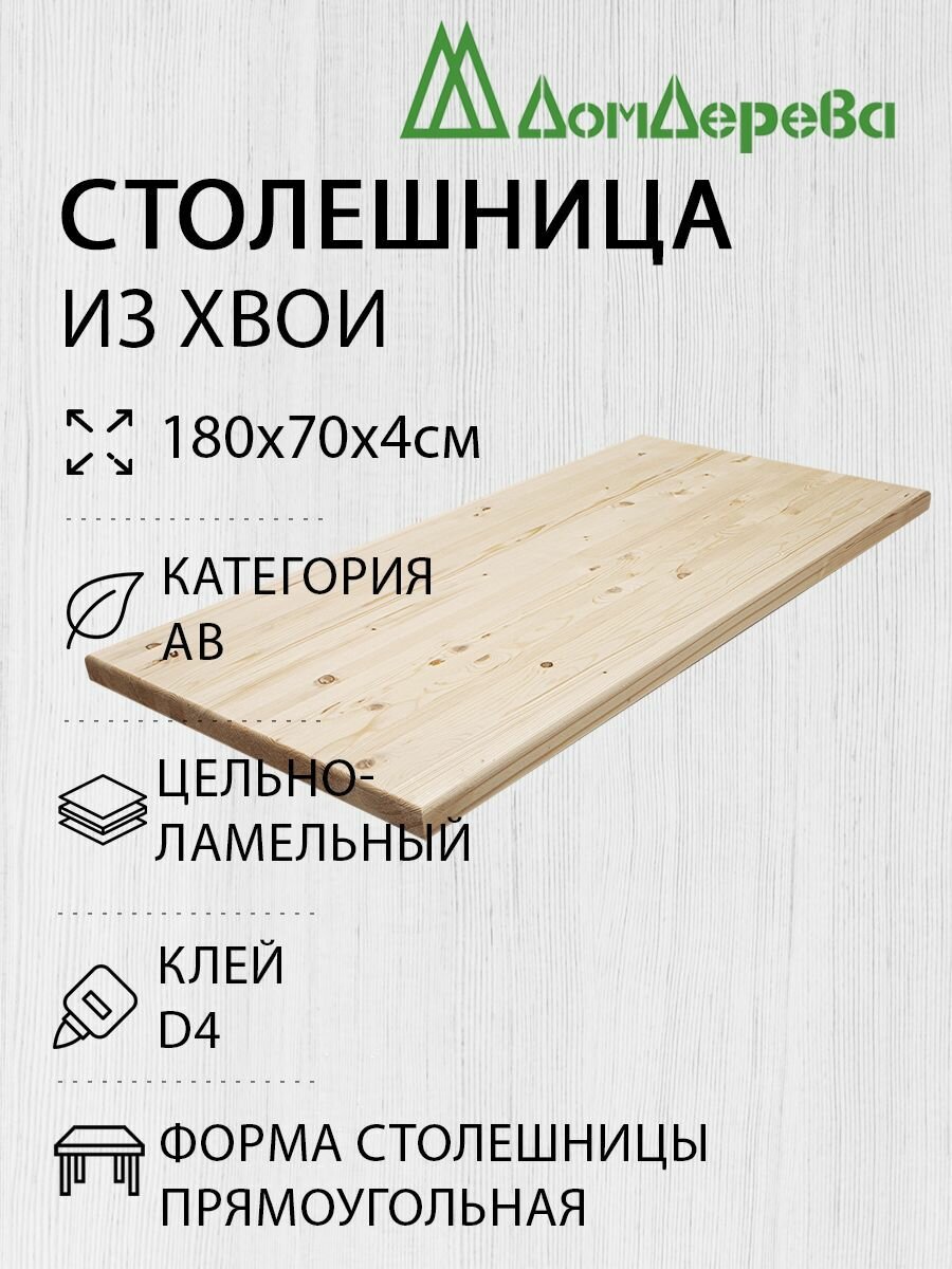 Столешница для стола деревянная 1800х700х40мм Хвоя Прямоугольная АВ