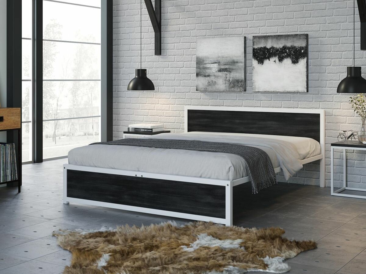 Кровать Титан Лофт 160 белый/северное дерево темное