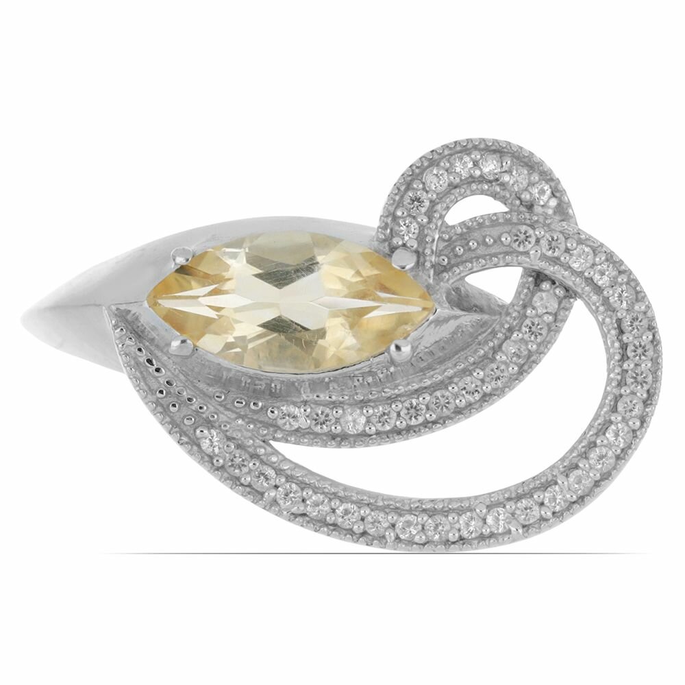 Кольцо тонкое, серебро, 925 проба, родирование, цитрин, топаз