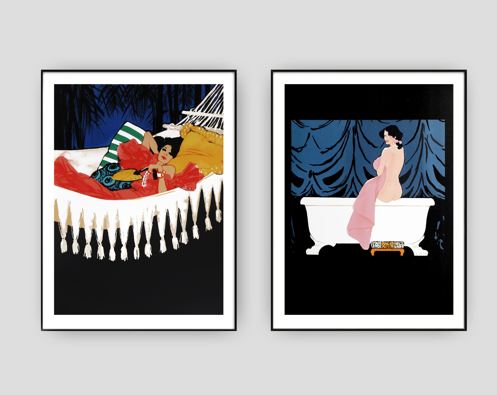 2 постера Арт Деко для Ванной размер А3 без рамы/ 2 Плаката Рене Грюо Парижский Стиль Модерн/ Набор подарок для интерьера Мода Ар-Деко в стиле Кристиан Диор