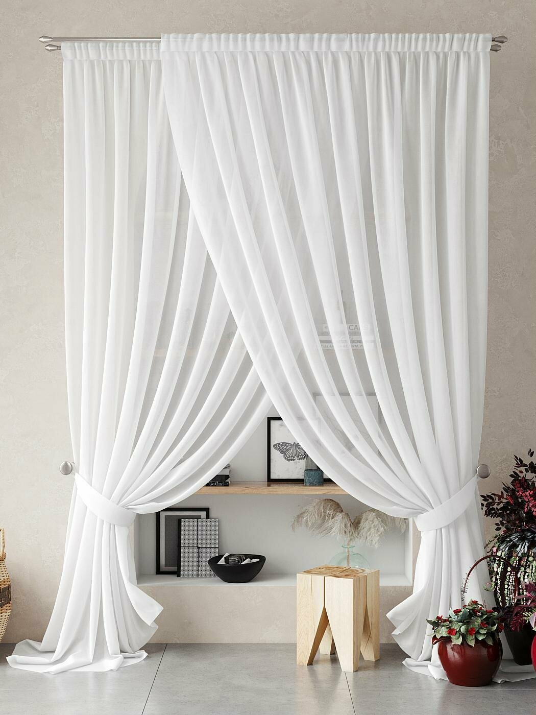 Тюль для комнаты AT HOME / 300х250 см / Нариа (белый) - 250 см