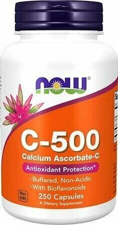 NOW Foods Vitamin C 500 Ascorbate (250 веганских капсул) аскорбат кальция