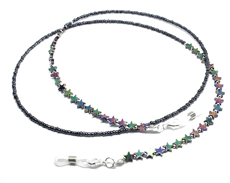 Цепочка для очков из гематита и гематитовых радужных звезд серая шнурок для очков держатель для очков Hrustalek