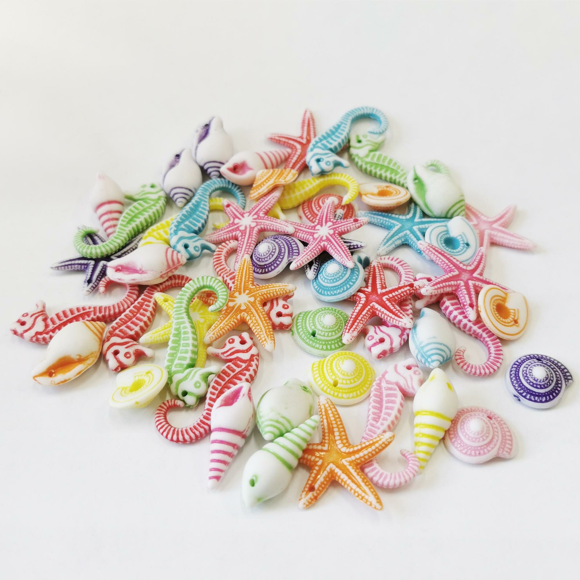 Подвески акриловые, 18х7-31х15мм, морское ассорти, базовый материал - акрил, микс цветов, 50 грамм