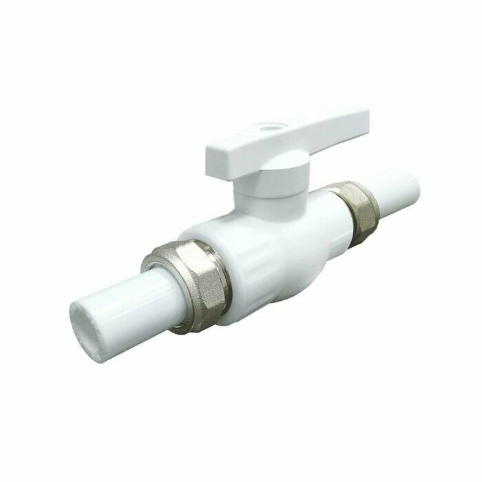 Кран шаровой PP-R полнопроходной белый Дн 32 с двусторонним разъемным соединением VALFEX 20246032