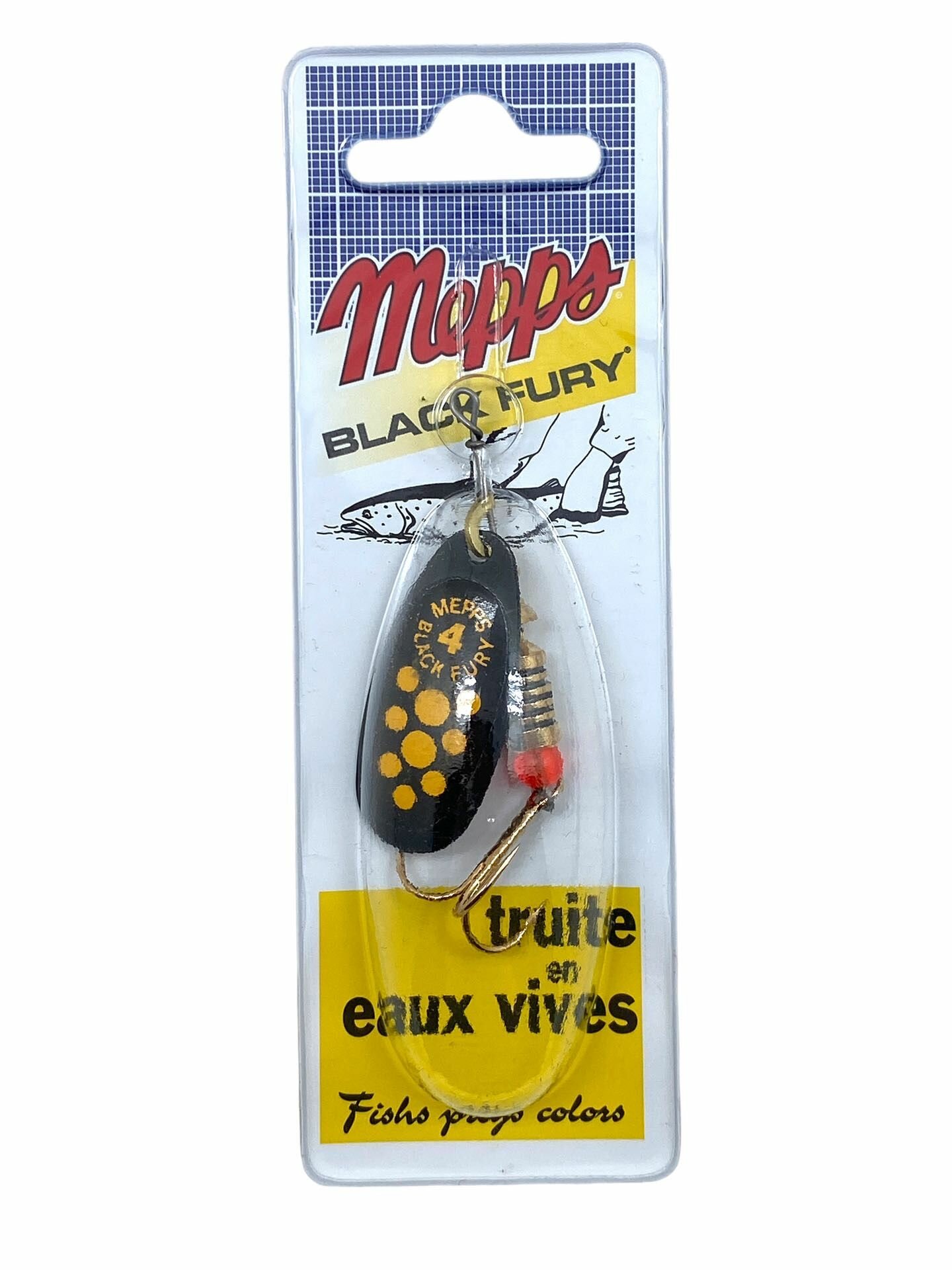 Блесна вращающаяся MEPPS "Black Fury JAUNE NR" №4, вес 8г, блистер, приманка на щуку, окуня, форель