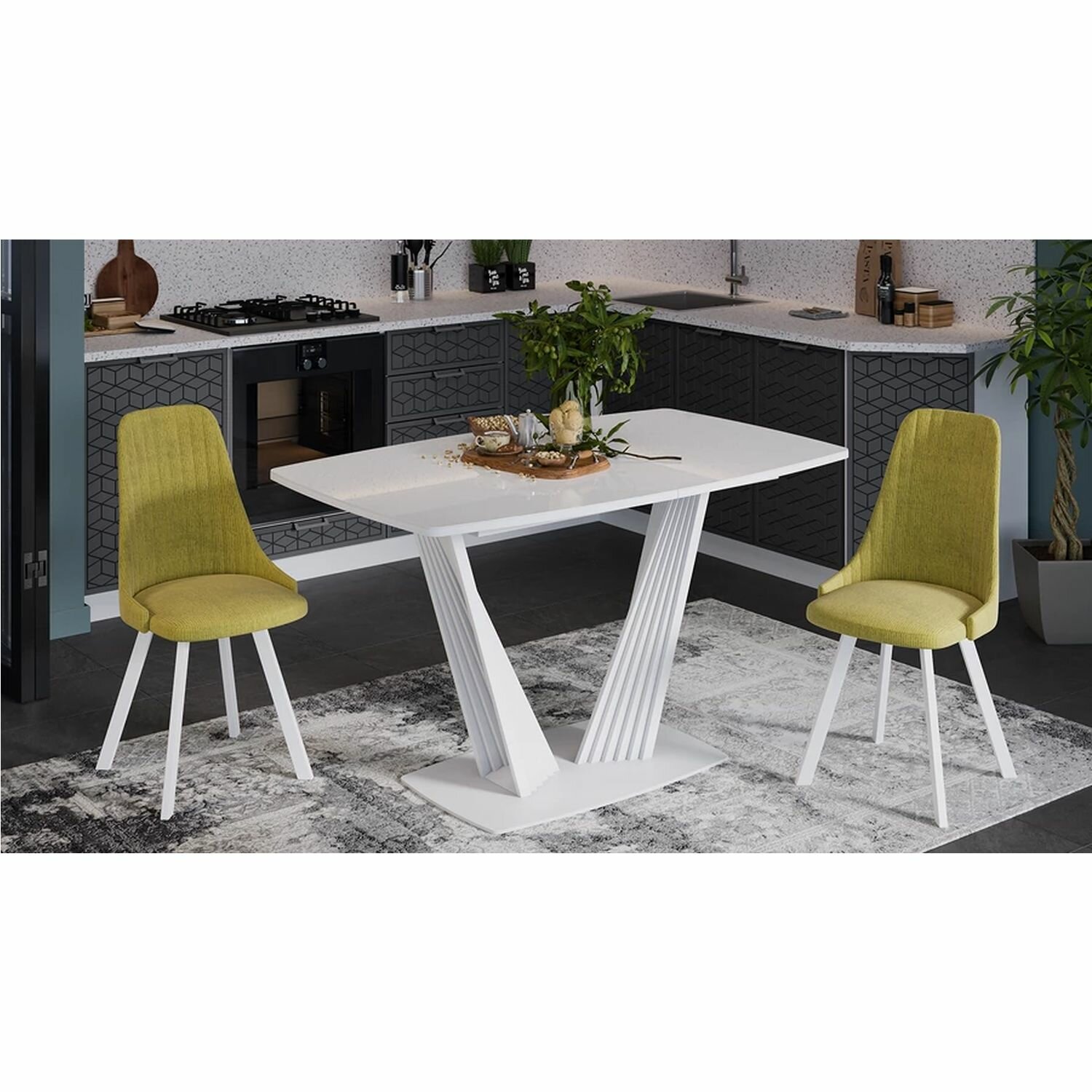 Стол кухонный обеденный раздвижной Белый Матовый/Стекло Глянцевое Белое, Фабио, 130х80х75 см