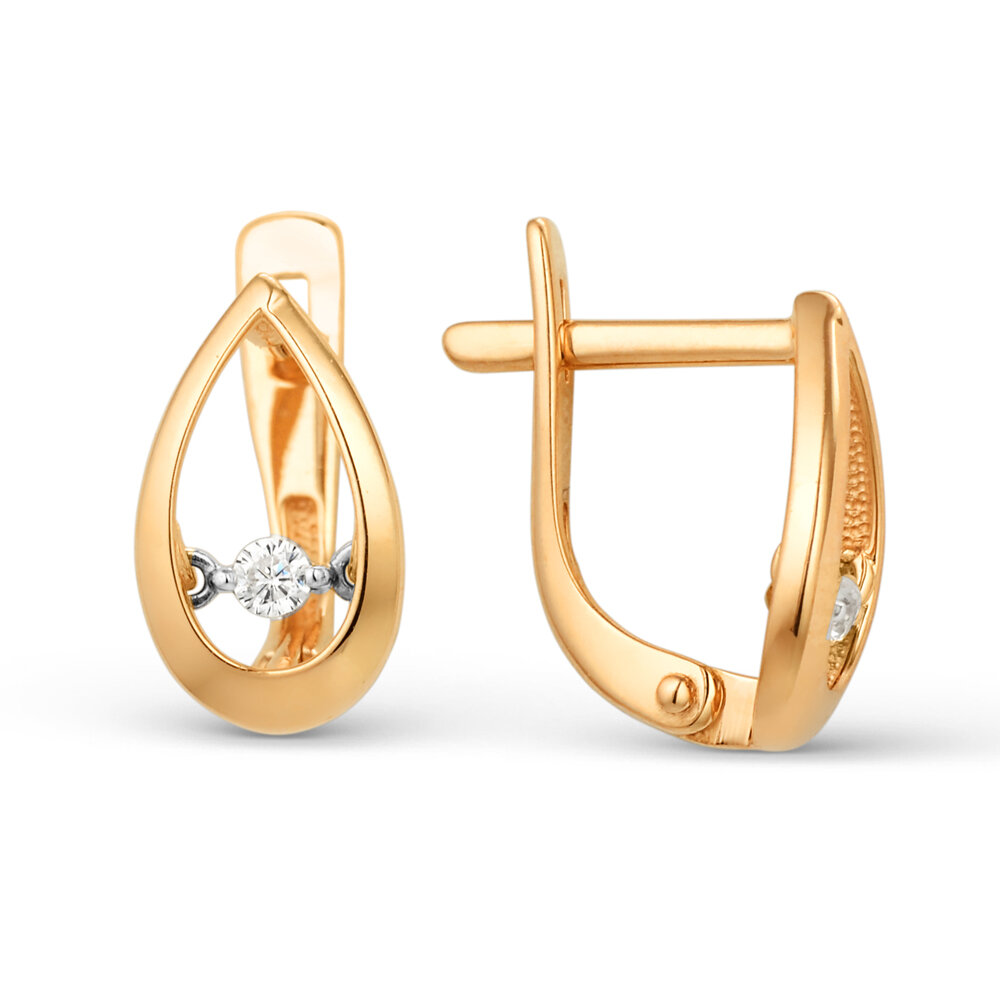 Серьги красное золото, 585 проба, фианит