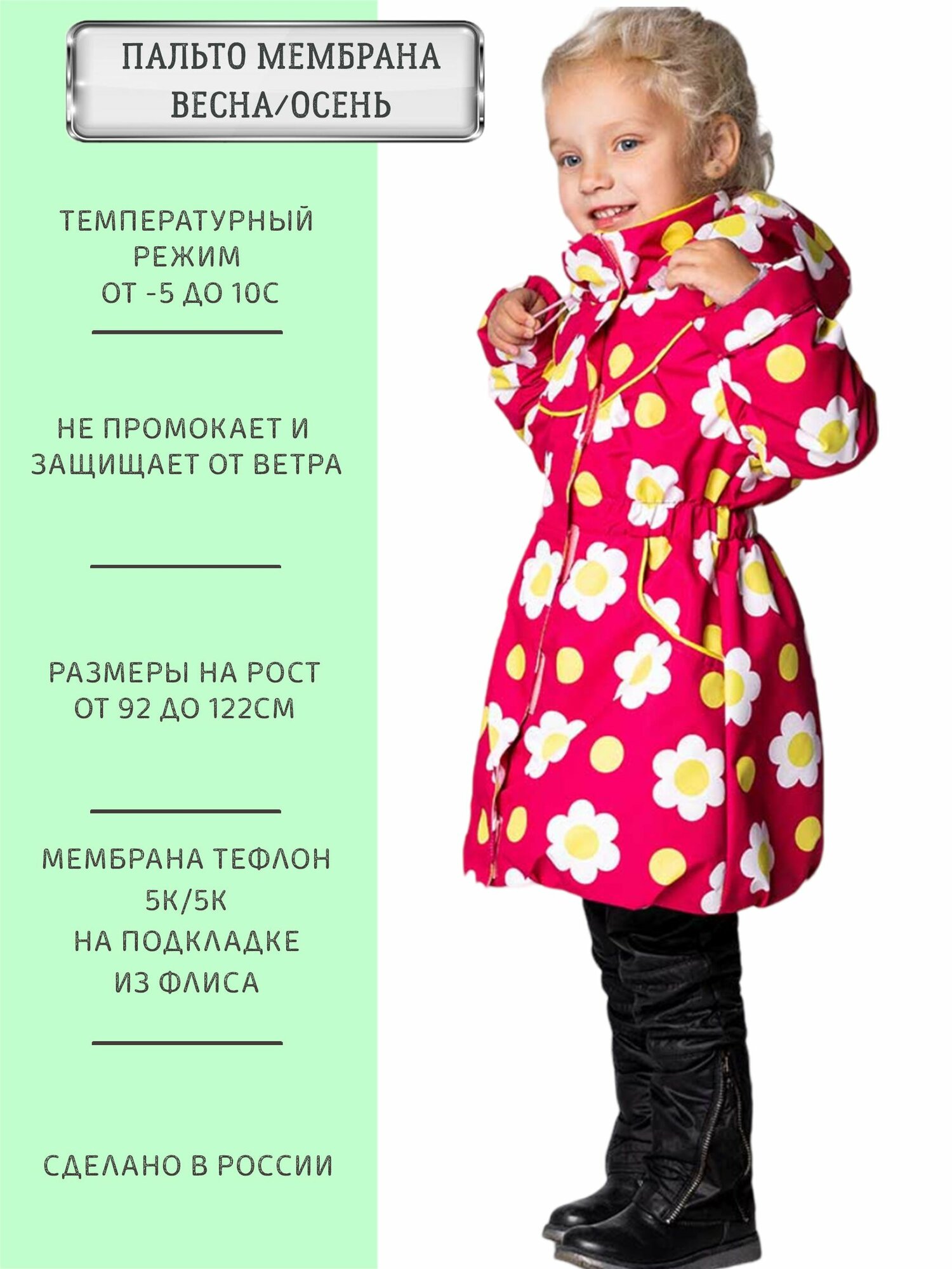 Пальто Мила малина ромашки