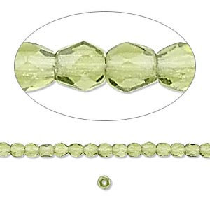 Бусины стеклянные, 3мм, Preciosa, граненые, светло-зеленые, 130 шт, низка
