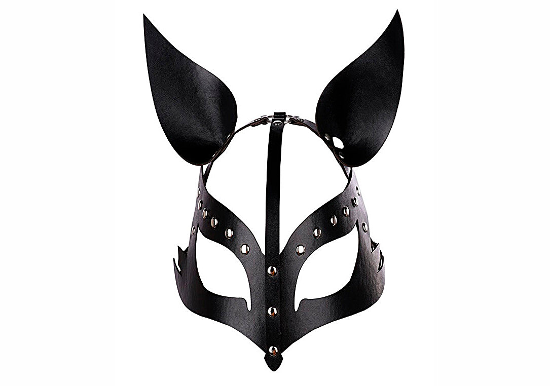 Маска Кошка кожаная черная, кожзам, без размера