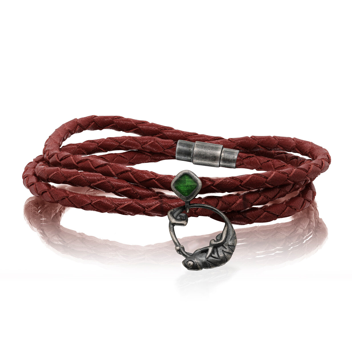 Браслет-цепочка, серебро, 925 проба, родирование, кожа