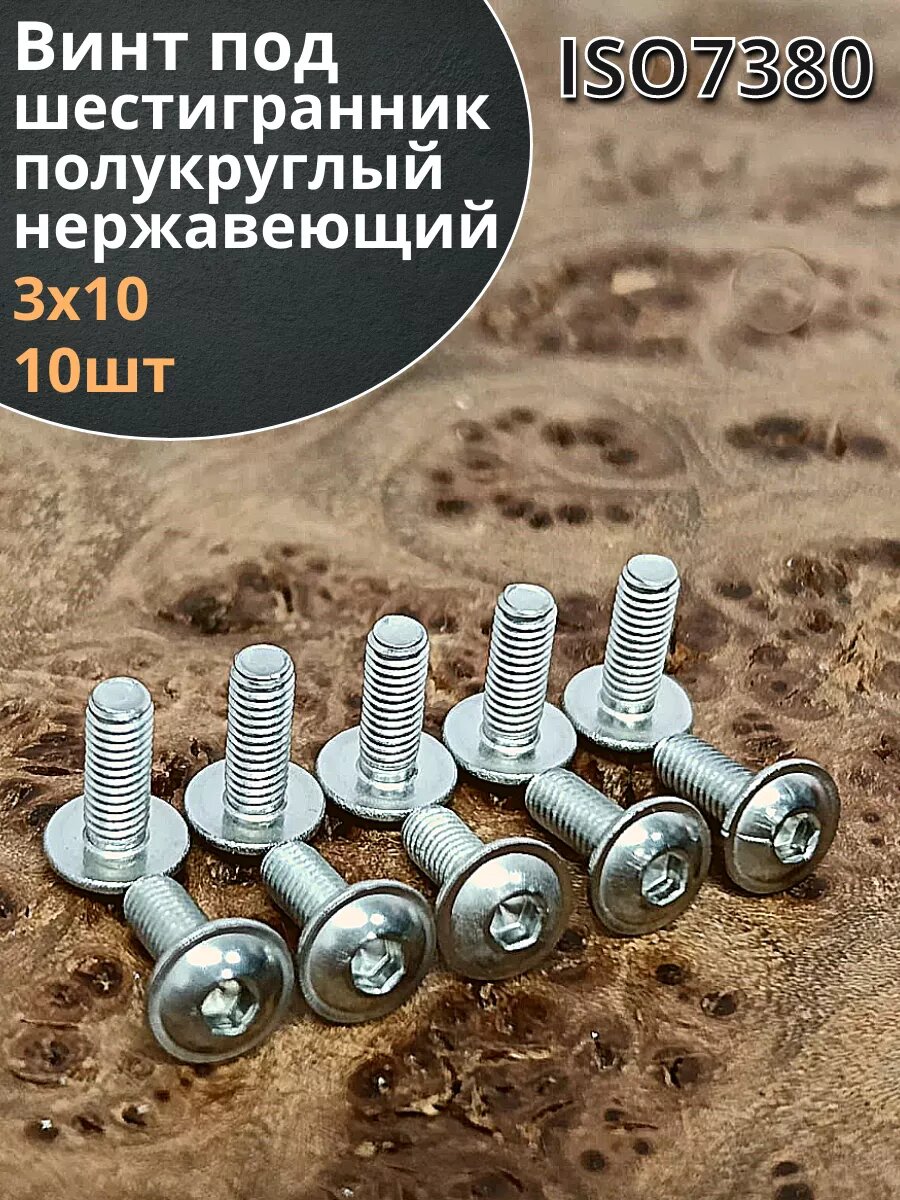 Винт нержавеющий 3х10 мм под шестигранник 7380 ,10 шт.