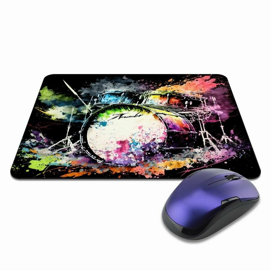 Коврик для мышки Барабанная установка, прорезиненный, водоотталкивающий, с не стирающимся изображением, 22х18см, толщина 3мм