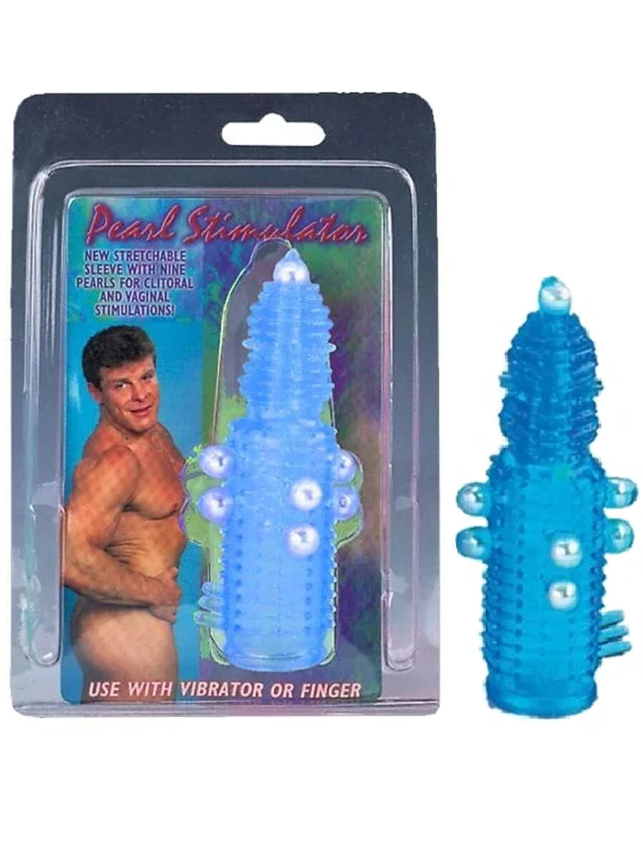 Мужская насадка на пенис с бусинами "PEARL STIMULATION BLUE" 11см