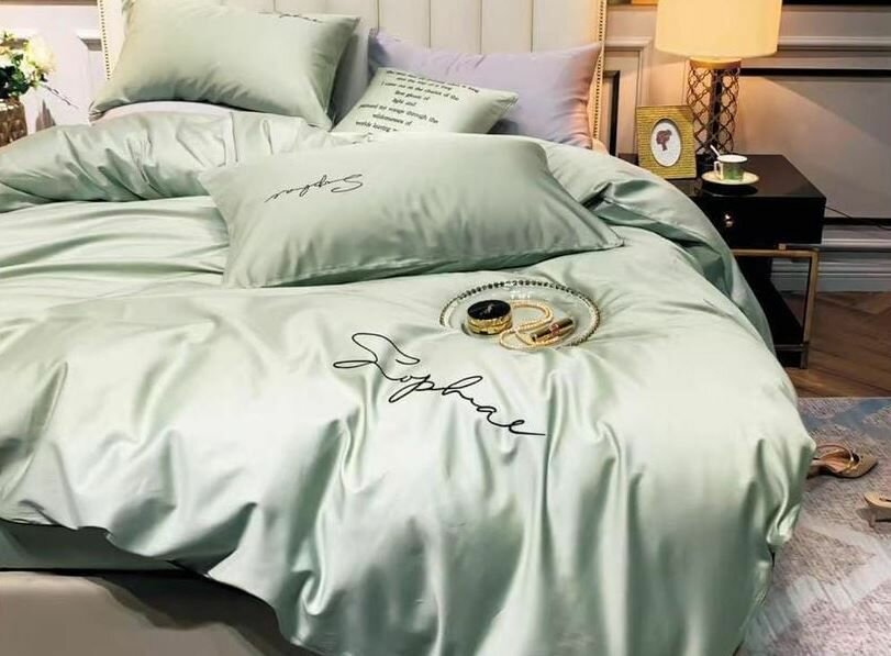 Комплект постельного белья Winni Tencel Евро - Светло Зеленый