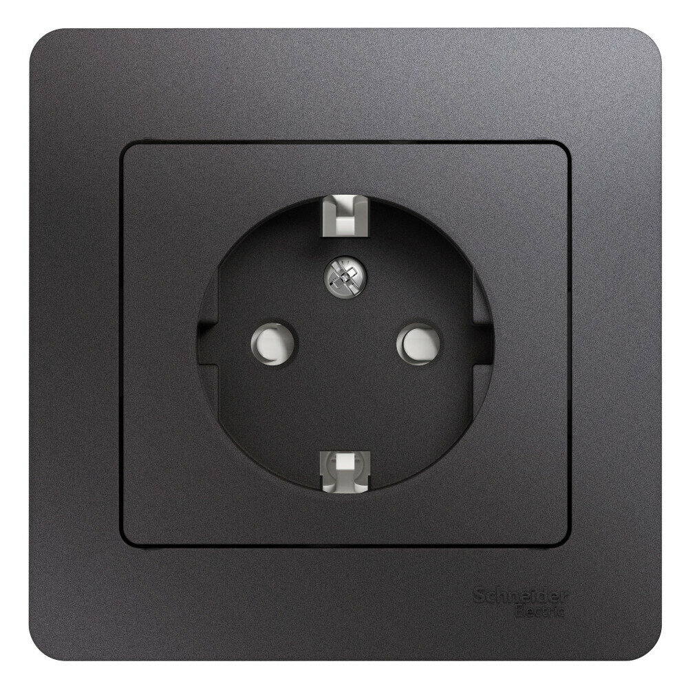 Розетка Systeme Electric Glossa с заземлением, со шторками, в сборе с рамкой, цвет Графит