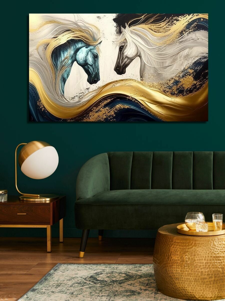 Картина на холсте LOFTime 60х100 абстракция СИН ЗОЛ ДВА коня К-492-60100