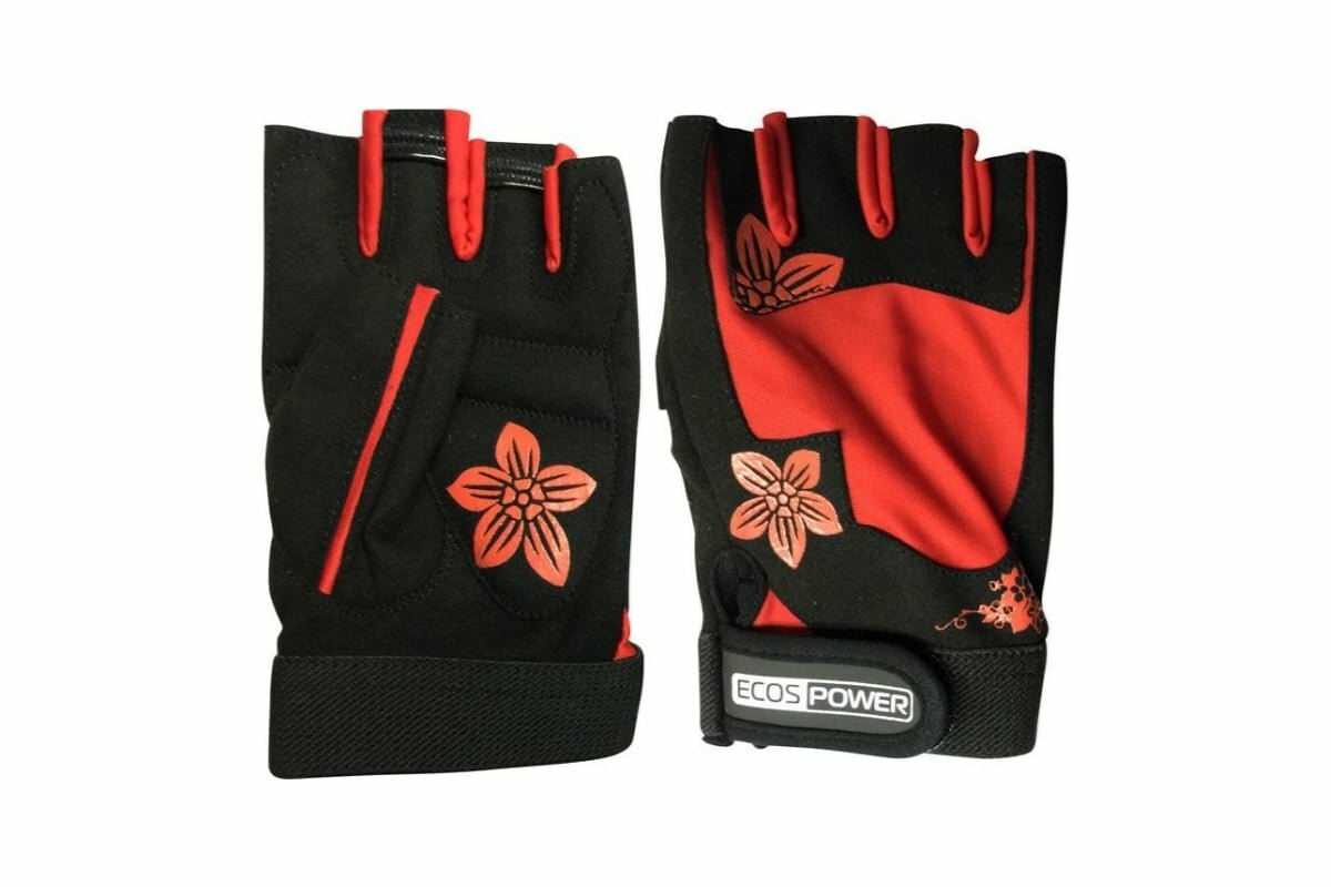 Ecos 5106-RL Перчатки для фитнеса черный/красный размер L, гибкий хват и дышащая ткань