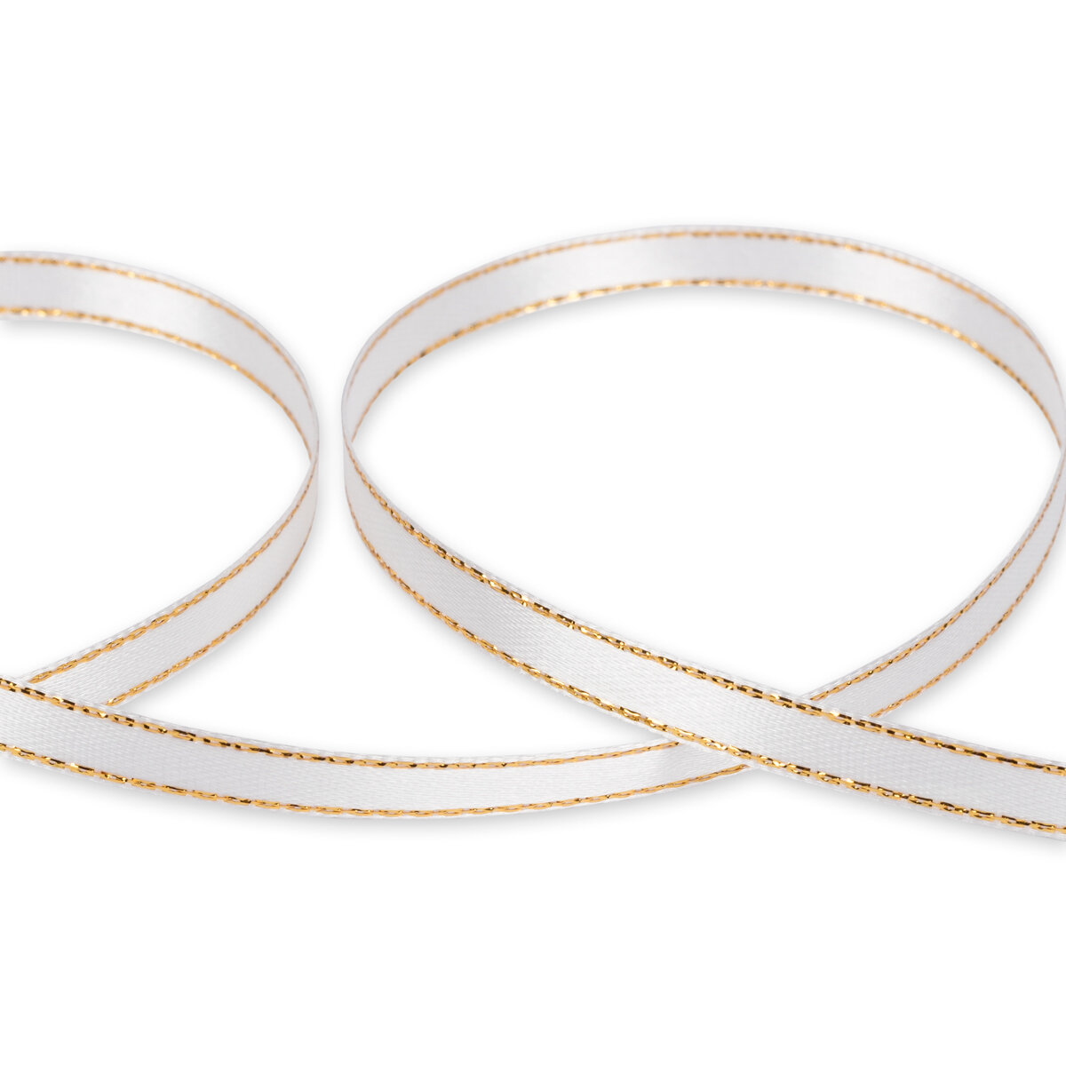Лента атласная 6 мм "Gamma" AL-6M двухстор. с металл. нитью 33 м №001белый/золото