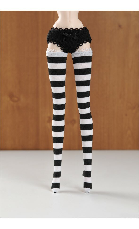 Чулки для БЖД кукол Dollmore 12 inch Size - Striped Stocking (B and White) (черно-белые, для кукол Пуллип 31 см / Блайз / Доллмор)