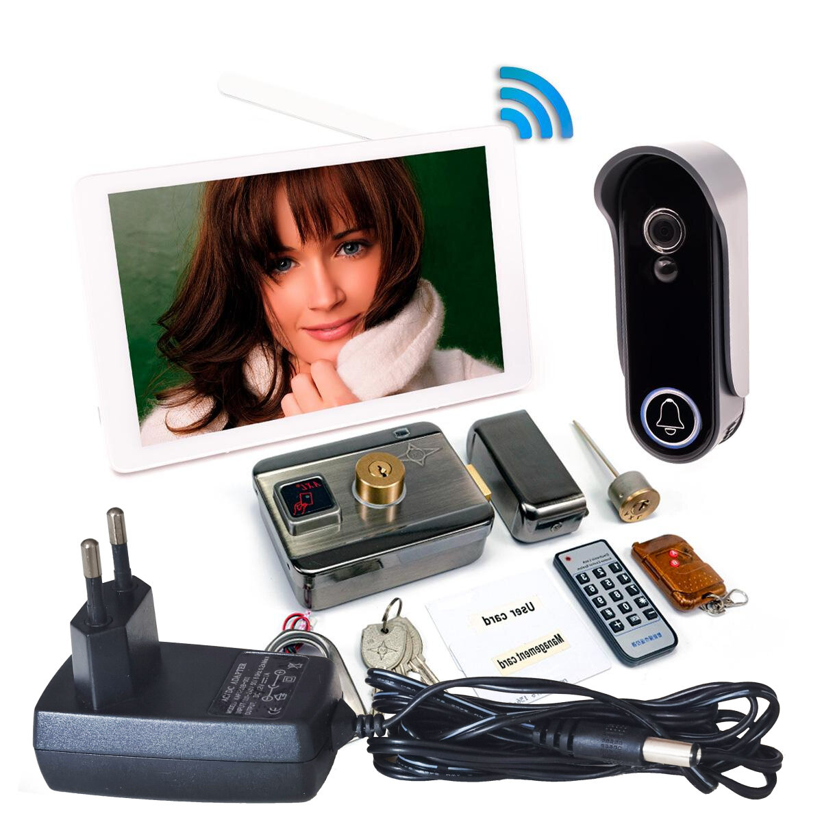 Беспроводной переносной HD домофон TUYA 7 дюймов и электромеханический замок AX066 - SkyNet-1100-Tuya (1+0+AX066)-Tuya (Y13101YKS) и WiFi беспроводн